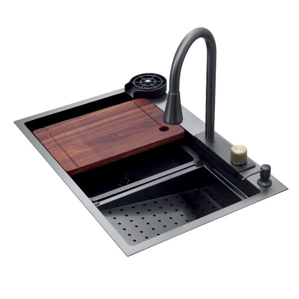 Fregador de 75cm Acero Inox Con Griferia Black | Tech And House | Panama